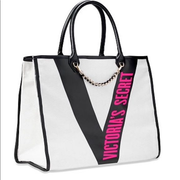 Victoria's Secret | Bags | Victorias Secret Graphic Ribbon Cream And ...